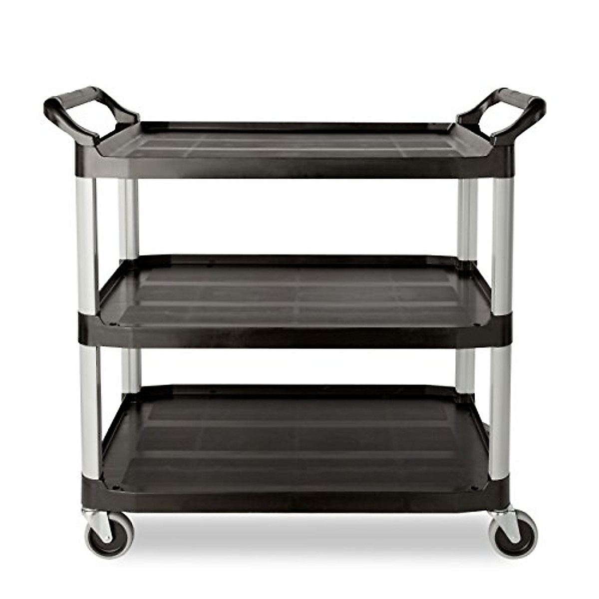 Rubbermaid Commercial Products Heavy Duty 3-Shelf Rolling Service/Utility/Push Cart, 200 lbs. Capacity, Black, for Foodservice/Restaurant/Cleaning/Workplace
