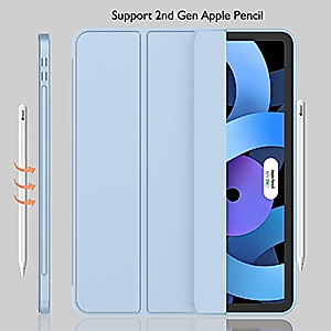 iMieet New iPad Air 5th Generation Case 2022/iPad Air 4th Generation Case 2020 10.9 Inch with Pencil Holder [Support Touch ID and iPad 2nd Pencil Charging], Trifold Stand Smart Case (Sky Blue)