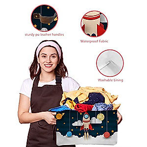 Storage Bins, Space Theme Cute Rocket Planet Pattern Storage Baskets for Organizing Closet Shelves Clothes Decorative Fabric Baskets Large Storage Cubes with Handles