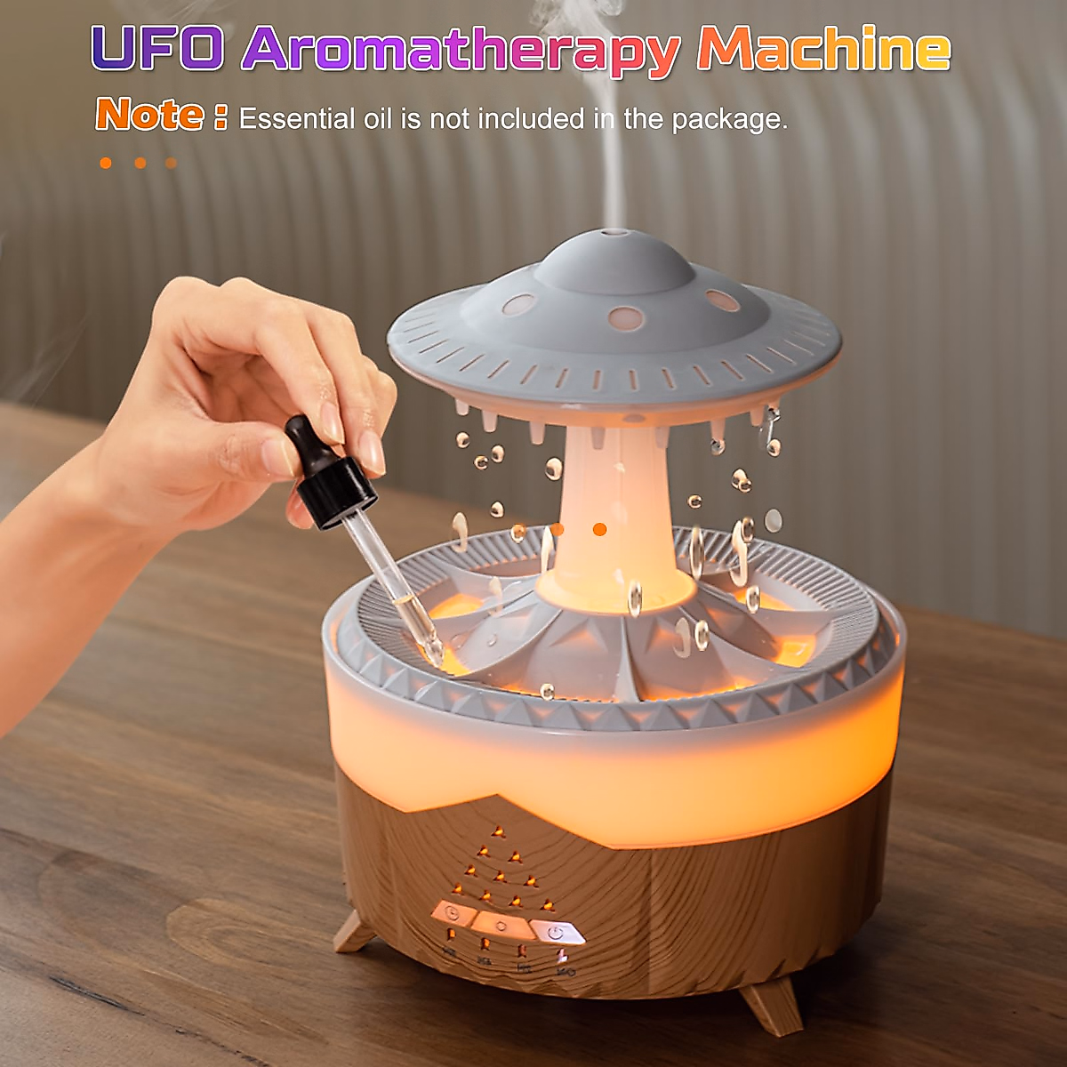 Biupky Rain Humidifier Diffuser Water Drip Humidifier with Remote Waterfall Lamp UFO Humidifier Rain Sounds White Noise Humidifier Air Humidifiers for Bedroom Desk