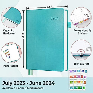 SUNEE Weekly Planner 2023-2024 5.5"x8.3" Weekly & Monthly Daily - from July 2023 - June 2024, A5 Size Calendar Academic Year Planner, Hardcover,Pocket,100 GSM Paper,Monthly Sticker (Turquoise, A5)