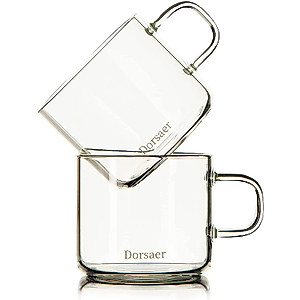 Dorsaer Glass Cups -6oz Small Crystal Clear Glass Coffee Cups for Latte,Cappuccino,Hot Chocolate,Tea and Juice (Set of 2)