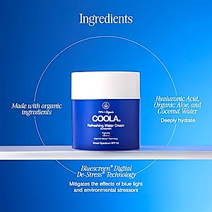 COOLA Organic Refreshing Water Cream Face Moisturizer with SPF 50, Dermatologist Tested Face Sunscreen with Plant-Derived BlueScreen Digital De-Stress Technology, 1.5 Fl Oz