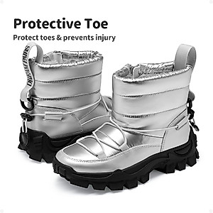 DREAM PAIRS Girls Boys Snow Boots Slip Resistant Outdoor Warm Ankle Winter Shoes Toddler/Little Kid,Size 2 Little Kid,Sliver,KSB218
