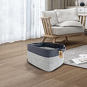 COMFY-HOMI 13.5"x11"x 9.5" Square Cotton Rope Woven Basket with Handle Laundry Storage Bin (Set of 2) Brown and Light Grey