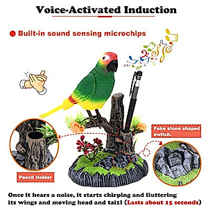 Voice-Activated Induction Birds Toy, Chirping Fluttering Simulation Parrot Birds Toys Office Desktop Home Decor Ornament Gifts for Kids Children (Green)
