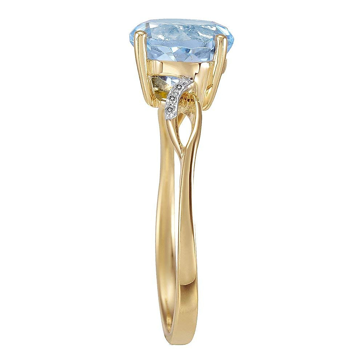 Diamond Blue Topaz Yellow Gold Ring - 0.01 Carat 14K Yellow Gold Ring with White Diamond and 1.54 Carat Blue Topaz Gold Statement Ring (7)