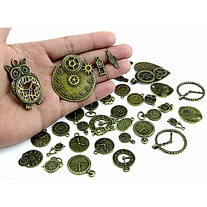 Kinteshun Clocks and Watches Dial Face Movement Charm Alloy Multistyle Steampunk Pendant Charm Connector for DIY Jewelry Making Accessaries(100 grams) (Bronze)