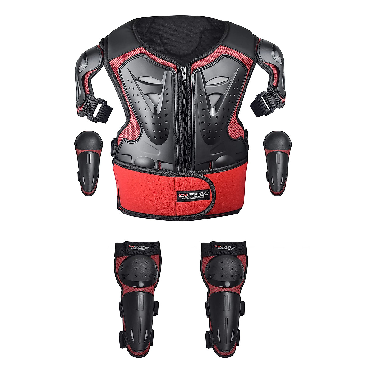 ElCYCO Kids Motorcycle Armor Suit Dirt Bike Gear Chest Protector Motocross for Kids Dirt Bike Chest Protective Gear with Elbow Knee Pads Guards for Cycling(red)