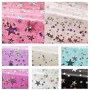 Glitter Synthetic Leather Fabric Laser Star Printed Translucent Sheets 8 pcs 7.7" x 12.9" (20cm x 33cm) DIY Craft Assorted Colours for Hair Bows (Translucent Leather)