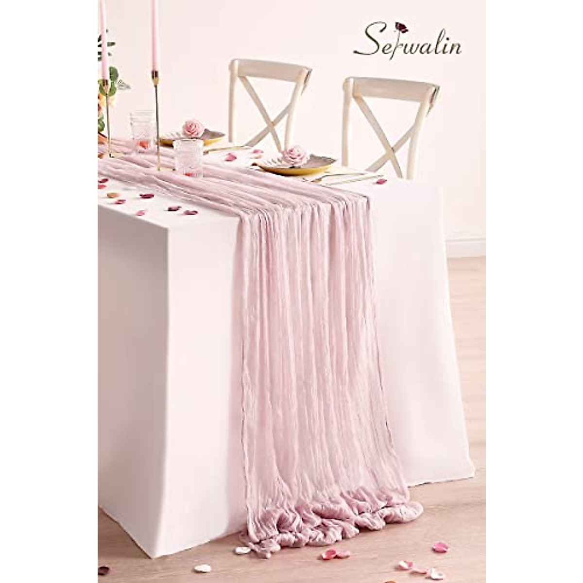 Serwalin Cheesecloth Table Runner 13ft x 35" Gauze Table Runner for Wedding Reception Bridal Shower Baby Shower,Long Pink Table Runner 157” x 35”Rustic Boho Party Table Decor