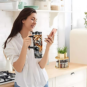 Flradish 30oz Tumbler with Handle, Watercolor Tiger Portrait Stainless Steel Tumbler with Lid and Straws Double Wall Vacuum Insulated Leakproof Coffee Travel Mug