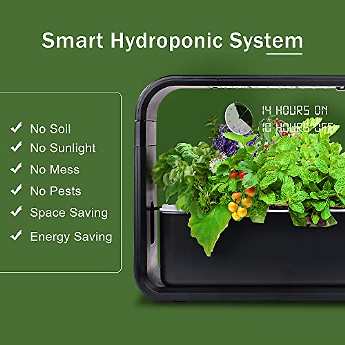 Elevon Hydroponics Growing System, Indoor Garden with LED Grow Light, Plants Germination Kit, Adjustable Height, for Indoor Home Kitchen Office, Black
