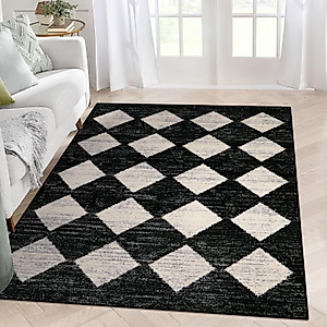 Lahome Moroccan Trellis Area Rug - 5x7 Black Washable Large Rugs for Bedroom Living Room Mat, Checkered Soft Non Slip Stain Resistance Indoor Accent Carpet for Dining Room Coffee Table