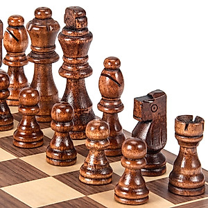 AMEROUS Wooden Chess Pieces Only, 32 Pieses / 3.05" King/Storage Bag/Gift Package, Standard Tournamen Staunton Wood Chessmen for Chessboard, Replacement of Missing Pieces