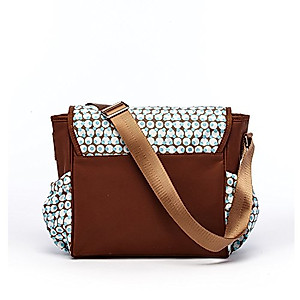 Diaper Bag Crossbody Baby Bag For Mom Turquoise Dots Brown Nylon Purse with Bottle Pockets For Travel Nappy Bag For Girls or Boys With Adjustable Wide Strap