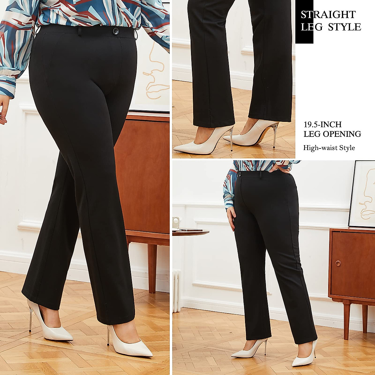 Plus Size Women's Straight-Leg Dress Pants - Slacks for Business Casual,Work Clothes for Office 4XL