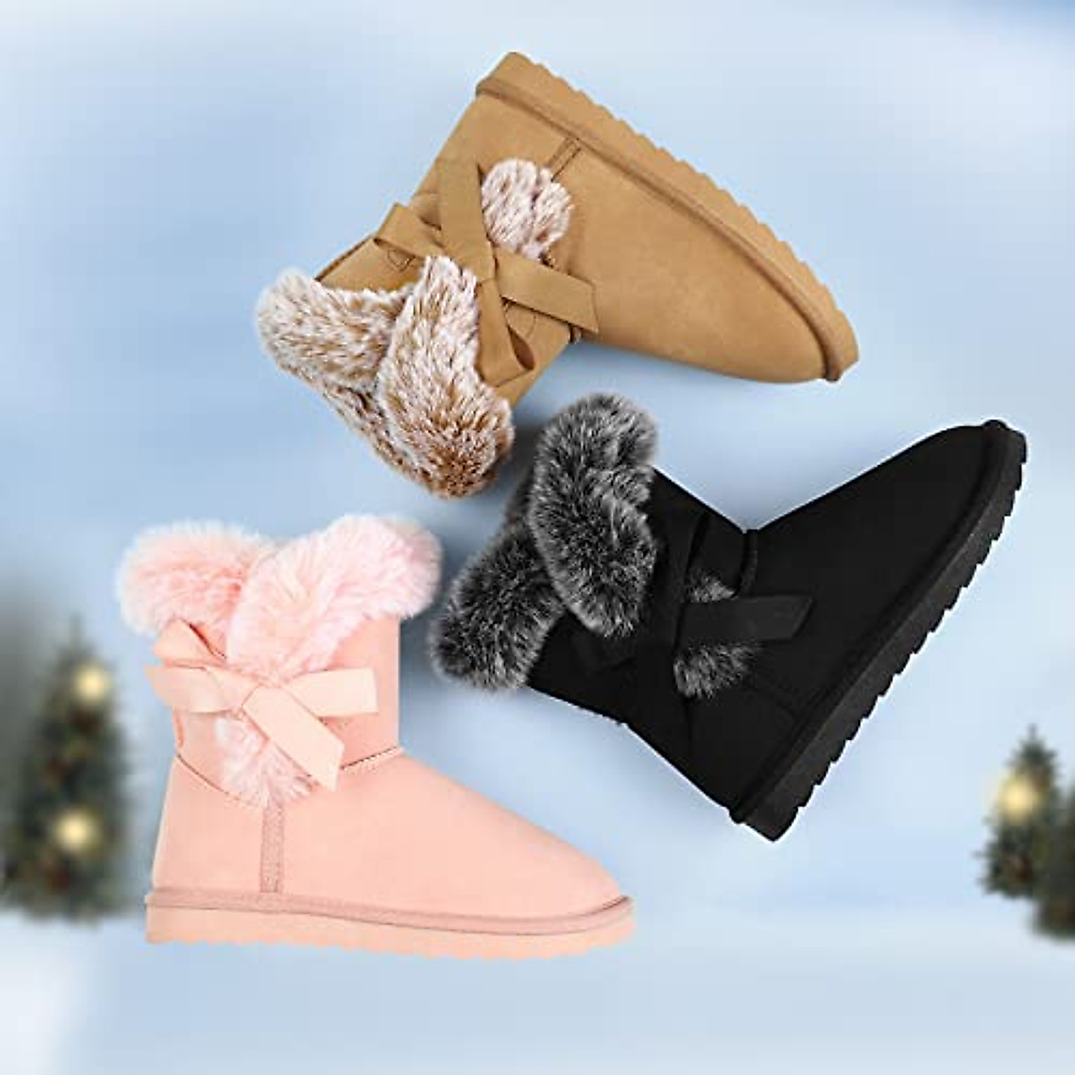 K KomForme Girls Kids Snow Boots Warm Fur Lined Slip On Outdoor Winter Shoes Lightweight Comfy（Little/Big Kids）