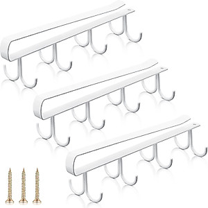 Hotop 3 Pieces Under Cabinet Coffee Cup Hooks Hanging Coffee Mug Holder Tea Cup Holder Hooks Coffee Mug Rack Metal Mug Hooks for Mugs Coffee Cups Kitchen Utensils Display, 8 Hooks Each (White)