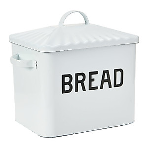 Creative Co-Op Farmhouse Enameled Metal Bread Box with "Bread" Message, White