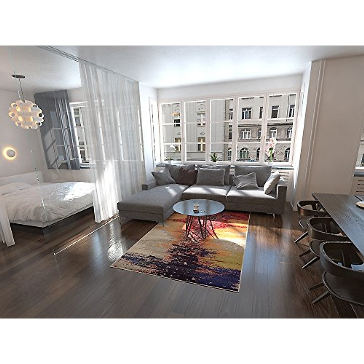 Unique Loom Estrella Collection Abstract, Rustic, Modern, Gradient, Distressed Area Rug, 5' 1" x 8' 0", Pink/Navy Blue