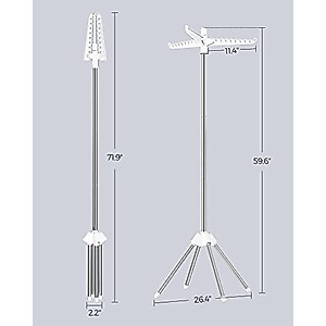 SONGMICS Clothes Drying Rack, 59.6 Inches High Folding Laundry Drying Rack with 3 Rotatable Arms for Hangers, 4 Legs, Stainless Steel, for 27 Pieces of Clothes, White and Silver ULLR510W01