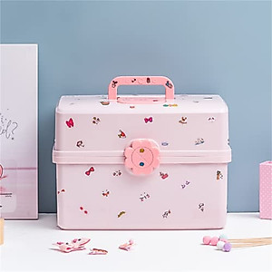 Hair Accessories Storage Box for Girls Hair Supplies Craft Organizers and Storage Plastic Box with 3-Tier Fold Tray and Handle,Portable Lockable Container for Arts Crafts Cosmetic Sewing Toy