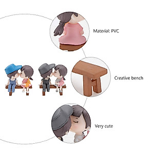 DOITOOL 4 Sets Miniature Fairy Garden Figures Kissing Couple Statue Sitting on Chairs Figurines Cake Figures Decoration Succulent Bonsai Ornament