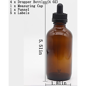 Toaazhy 4 pack,amber glass dropper bottles 4 oz,120 ml dark empty tincture bottles with dropper,alcohol,hair oil bottle applicator,essentia,eye,droppers for oils,medicine,pipette,drip drop,travel