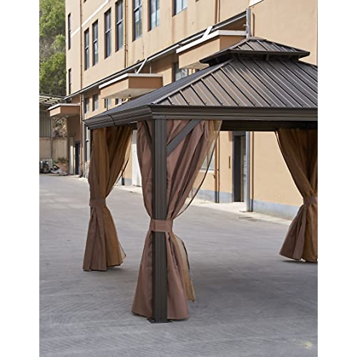 DHPM 12 x 12 FT Outdoor Patic Canopy Gazebo, Roof Iron Gazebo with Steel Canopy, Outdoor Waterproof Patio Gazebo with Curtains and Netting for Gardens, Patio, Party Canopy