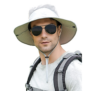 Koreshion Mens Womens Sun Hat Wide Brim Breathable Mesh UPF 50+ Bucket Hat Waterproof Fishing Hat Quick-drying Safari Hat Foldable Boonie Cap Outdoor Sun Protection Cap Light Gray