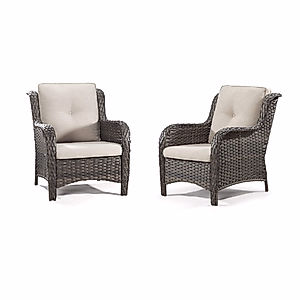 MeetLeisure Outdoor Wicker Chair Rattan Patio Dining Chairs Set of 2 PE Wicker Patio Chairs with 3.5 inch Seat Cushions Outdoor Patio Seating Chair for Garden, Backyard Swimming Pool, Balcony, Beige