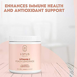 Lotus Botanics 4,000MG Vitamin C Peach Lemonade Powder | 275g (9.7oz) Easily Digested Buffered Formula| Immune Booster and Antioxidant | High dose ascorbic Acid | Vegan, Sugar-Free, Keto