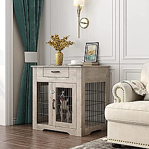 Fegherug Dog Crate Furniture for Small Dogs, Wooden Dog Kennel End Table with Drawer, Dog House Indoor Use, Chew-Proof, Casual Home Wooden Pet Crate, Indoor Pet Crate Side Table