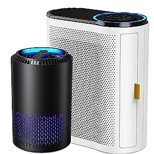 AROEVE Air Purifiers(MK01-Black) with Sleep Mode Speed Control and Air Purifiers(MK04-White) with Air Quality Sensors Combo for Dust, Pet Dander, Smoke, Pollen for Bedroom and Office