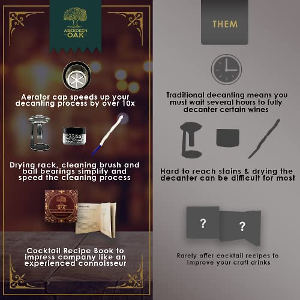 Crystal Glass Wine Decanter With Aerator - Wine Decanter Set With Wine Carafe Decanter, Aerator, Bottle Brush And Bottle Drying Rack, Wine Decanters And Carafes, Red Wine Decanter, 1.5L