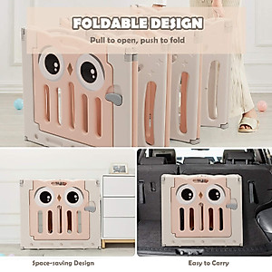 Costzon Foldable Baby Playpen Baby Fence with Lock Door, Rubber Pads & Anti-Slip Rubber Bases, Indoor Outdoor Safety with Adjustable Shape for Toddlers (14-Panel, Pink)