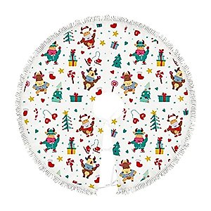 Small Christmas Tree Skirt Christmas Tree Cute Bull,30 Inch Tree Skirt for Christmas Holiday Party Decoration,Rustic Tree Skirts Mat Home Indoor Outdoor Ornaments