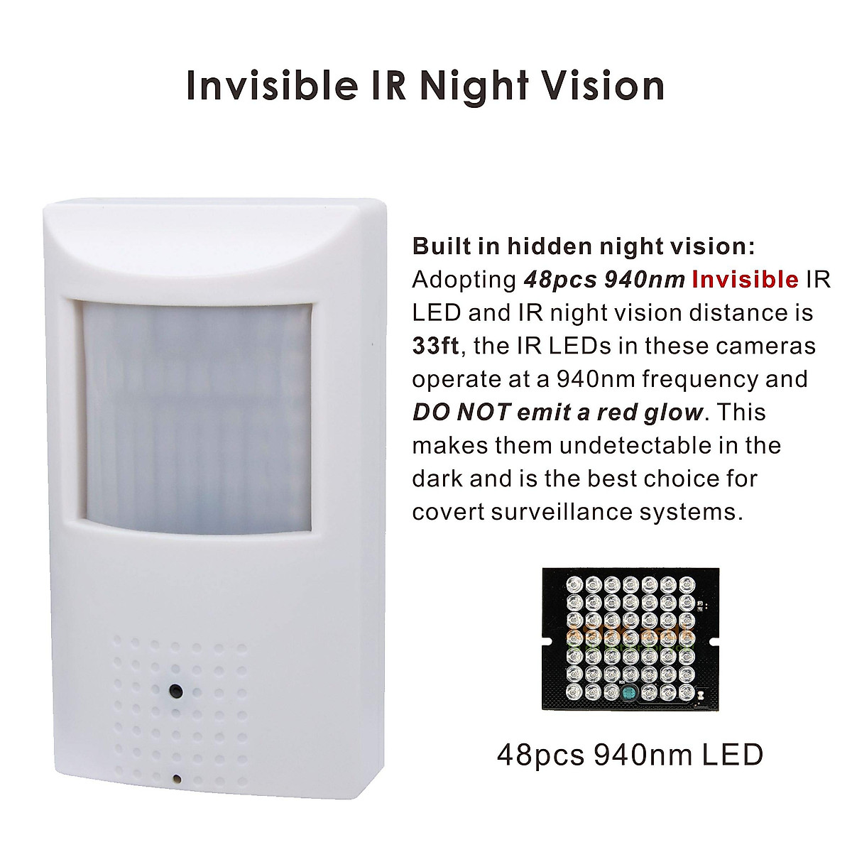 Inwerang 5MP POE IP Security Hidden Spy Camera, 3.7mm Wide Angle Pinhole Lens, Indoor PIR Housing Spy Camera,940nm Invisible IR LEDs, 10m Night Vision(Plug&Play with Multiple Third-Party PoE NVR)