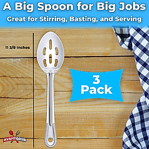 Super Strong, Ergonomic 11 in Serving Spoon 3 Pk. Big, Slotted Stainless Steel Spoons for Cooking, Baking and Basting. Best Kitchen Flatware for Buffet and Banquet Service in Restaurants and Homes