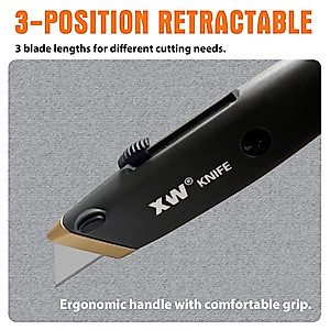 XW Retractable Utility Knife, Box Cutter Set for Cartons with Quick Blade Change, Extra 10 Blades Included, 6-Pack