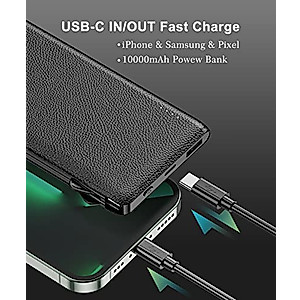 Portable Phone Charger Power Bank 10000mAh Built in Cables Slim Battery Pack USB C Fast Charging External Backup Battery Compact Travel Charger With Cords for iPhone 14/13/12/11/XS/XR/8/7/6,Samsung