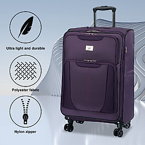 Verdi 24 Inch Luggage – Expandable Durable Softside Lightweight Suitcase with 8-wheel Spinners Medium Checked-Size Bag purple