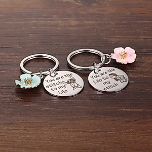 Stitch and Lilo Inspired Keychain Gift - You are The Lilo to My Stitch Keychains Cosplay Stich Jewelry Blue Pink Hibiscus Flowers Key Chains for Fans Collectors Friends Bestie BFF Keyring (2 Pack)