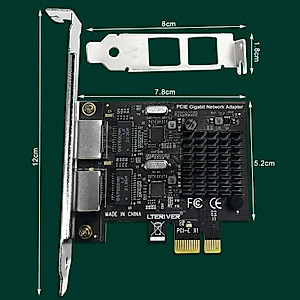 LTERIVER PCI Express to 2-Ports Gigabit Ethernet Adapter for Windows Server, 7, 8.0, 8.1, 10, 11 (32/64) and Linux, Dual Ports Gigabit PCIE Network Interface Card, Realtek RTL811GN Chipset (PCE-NIC2)