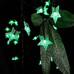 SEMILITS Solar String Lights 50LEDs Crystal Star Christmas Lights for St. Patrick's Day Garden Patio Decorations (Green)