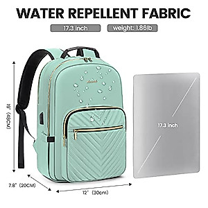 LOVEVOOK Laptop Backpack for Women 17.3 inch,Cute Womens Travel Backpack Purse,Professional Laptop Computer Bag,Waterproof Work Business College Teacher Bags Carry on Backpack with USB Port,Mint Green
