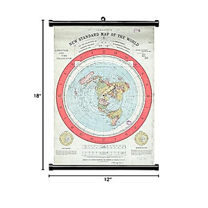 ASENART Flat Retro Earth Map - Gleason's New Standard Map of The World Canvas Print Scroll Poster with Black Plastic Scroll Hanger Ready to Hang-12"x18"