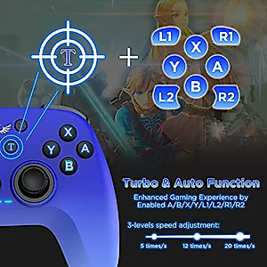 Wireless Pro Controller for Nintendo Switch/Switch OLED/Switch Lite, Switch Controller, Wireless Gamepad for the Zelda ,Turbo & Auto Function, Back Mapping ,Rechargeable 650mAh Battery, Long Playing Time (Blue)