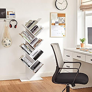 VASAGLE Tree Bookshelf, 8-Tier Small Space-Saving Corner Bookcase, Holds Books, CDs, Games, for Bedroom, Living Room, White ULBC11WTV1